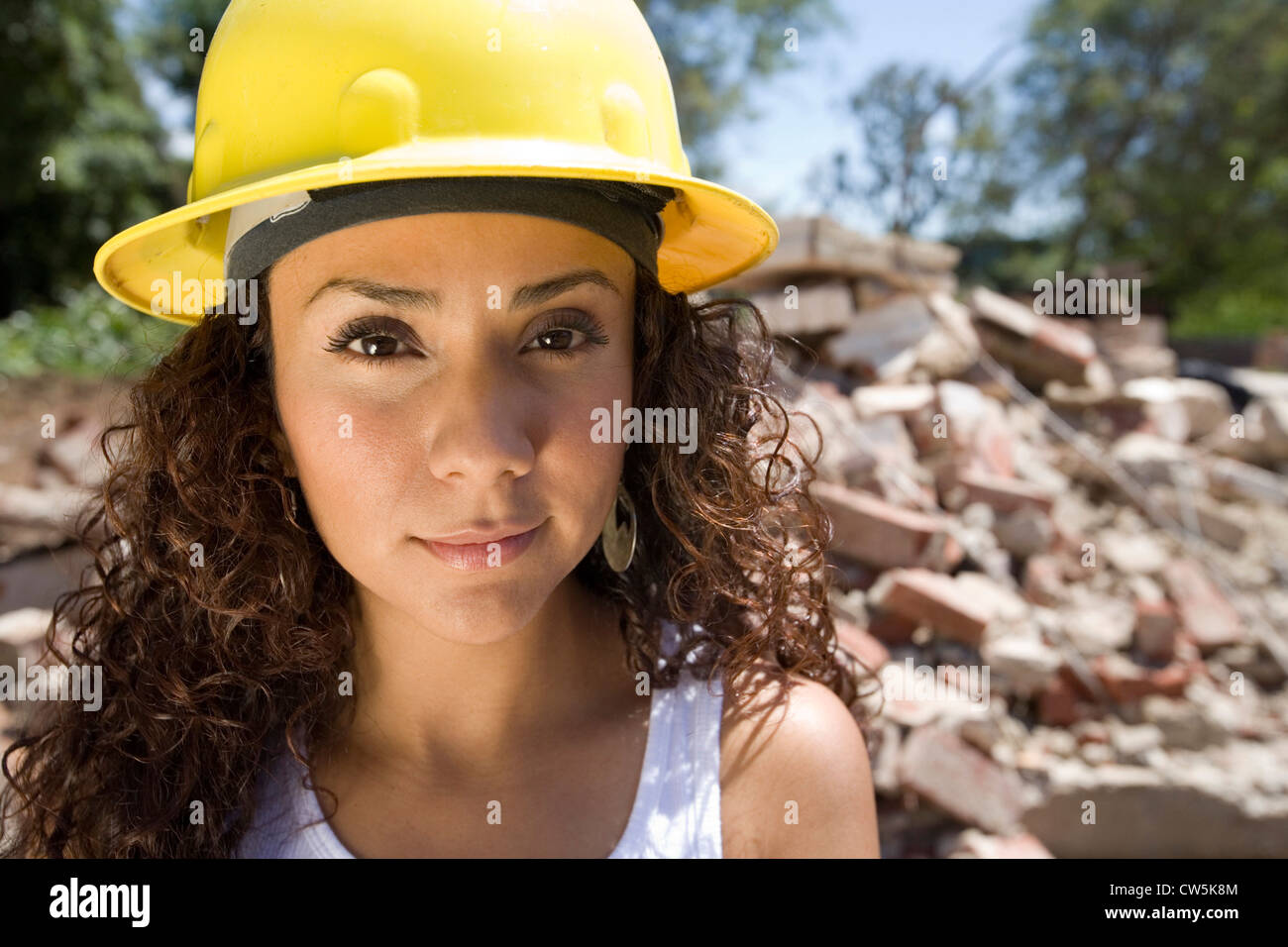 Portrait of a female construction worker at a construction site Stock ...