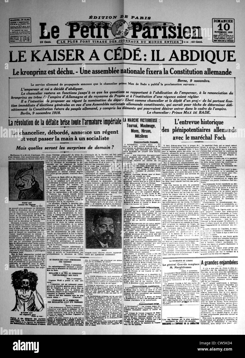 Front page of 'Le Petit Parisien' : Abdication of William II, emperor ...