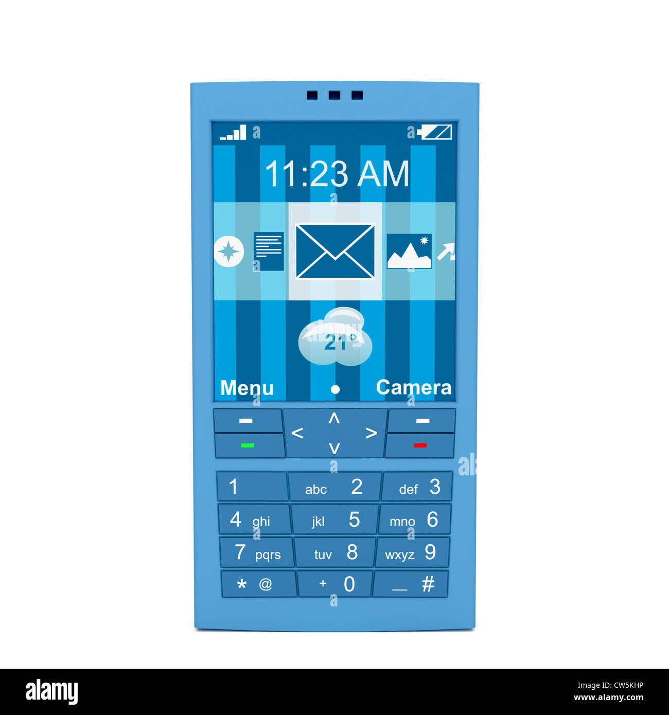 Blue mobile phone isolated on white background. Front view Stock Photo ...