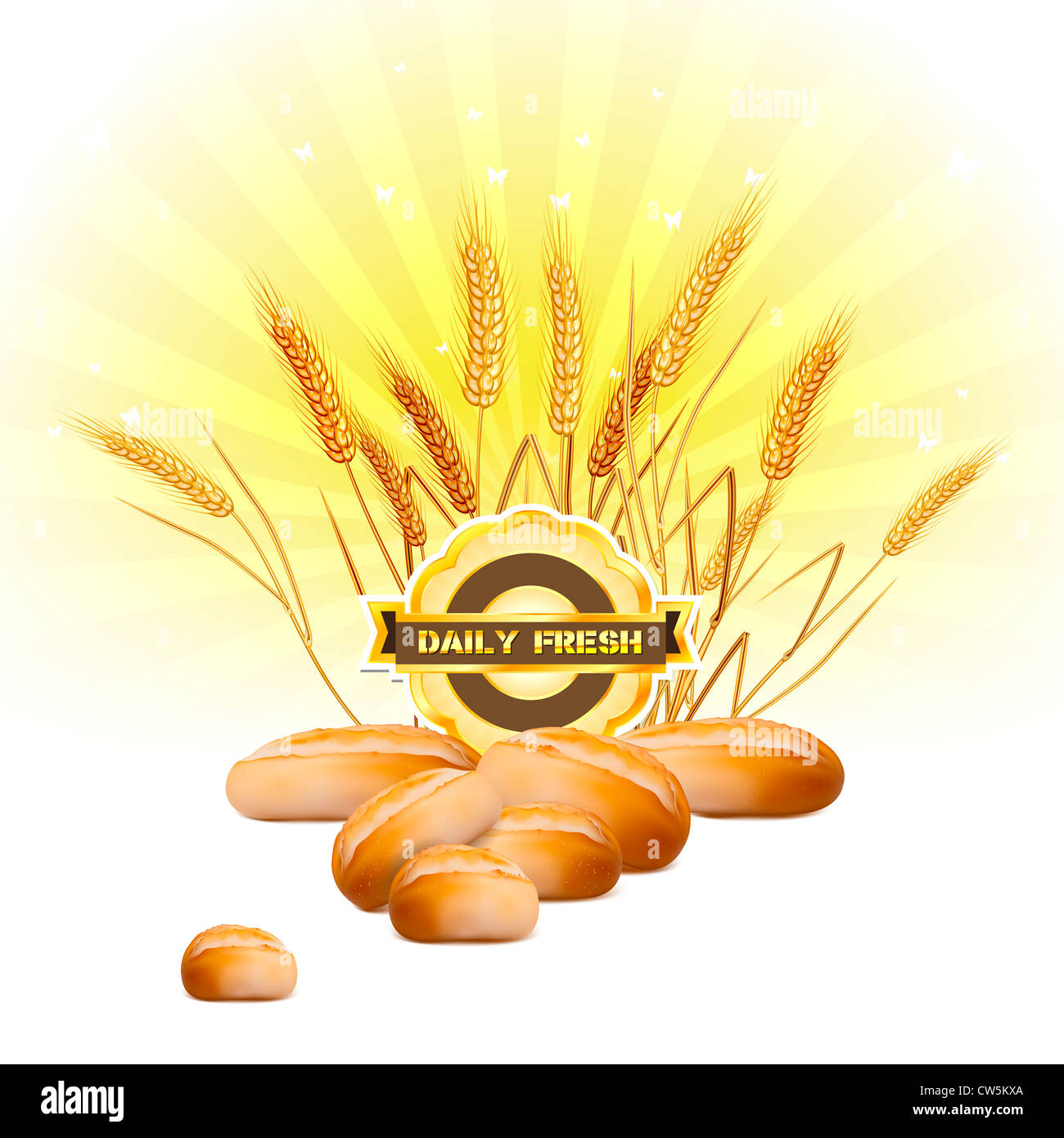 Bread and wheat on sunrise background Stock Photo - Alamy