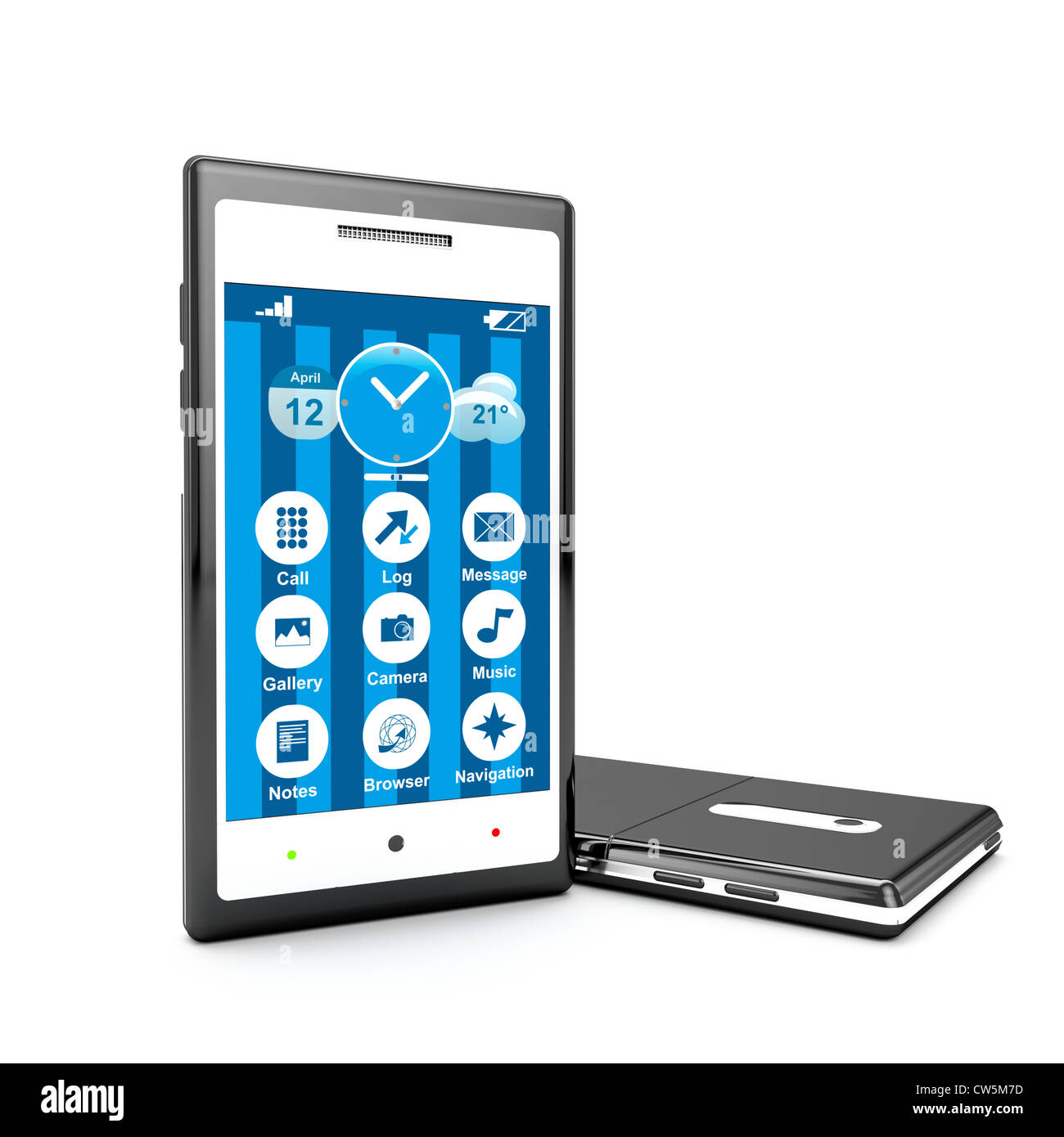 3d mobile phones with touch screen isolated on white Stock Photo - Alamy