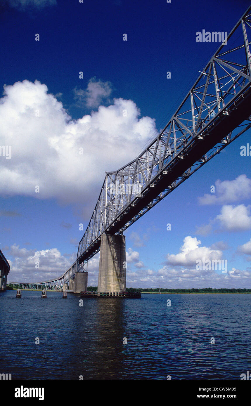 Low angle view of Cooper River Bridge, Charleston, South Carolina, USA ...