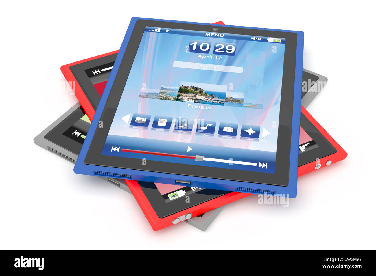 Tablet computers with different colors on white background Stock Photo ...