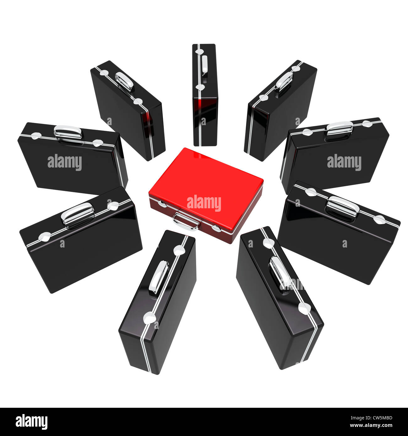 Unique concept of red briefcase stand out from a group of black ...