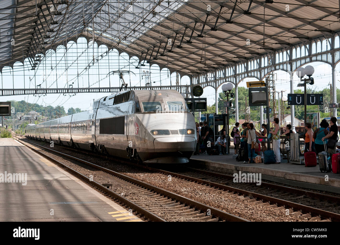 French TGVR passenger train arriving Pau Railway Station southwest ...