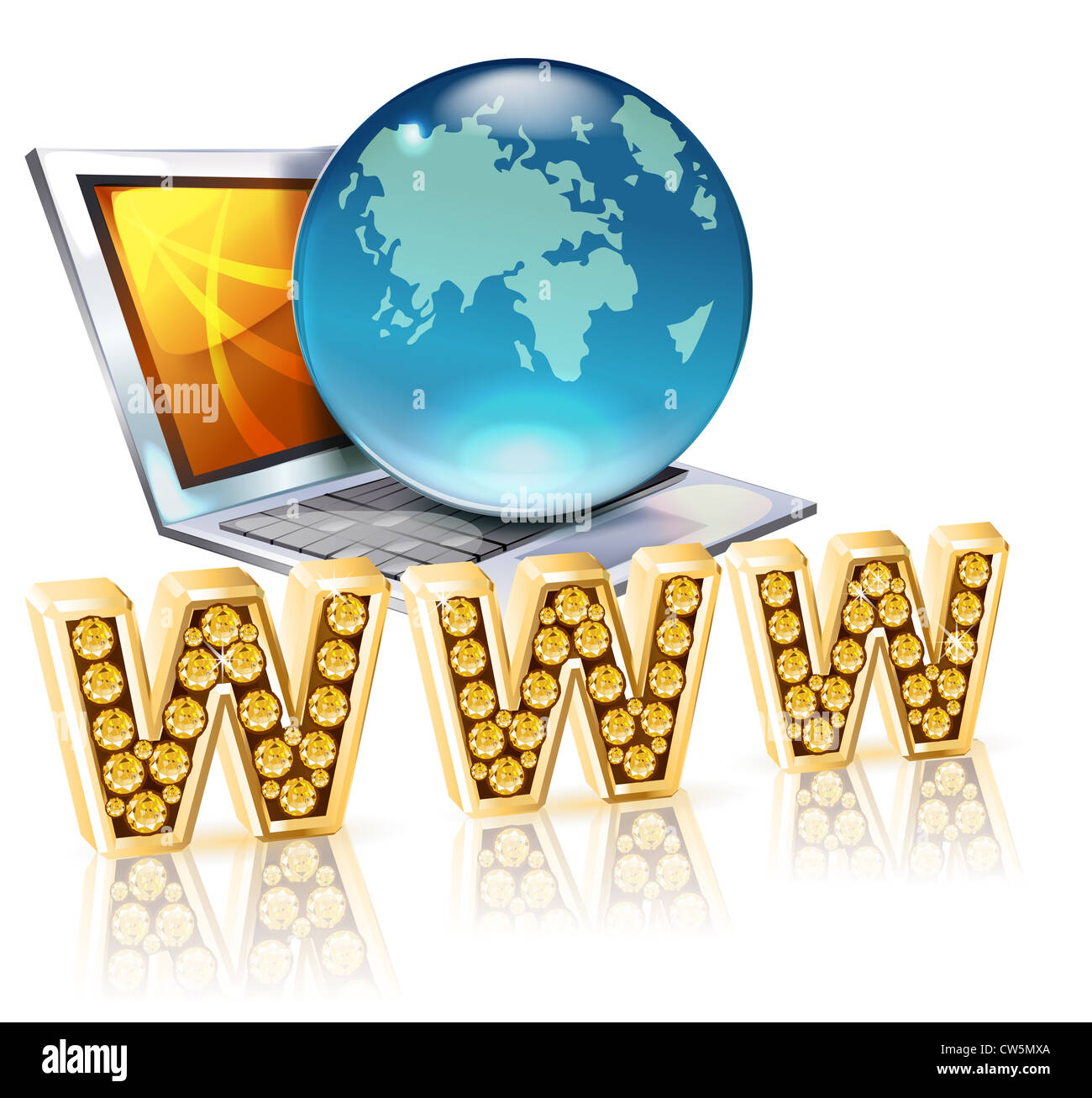 World Wide Web or WWW Diamond alphabet letters with the world on laptop ...