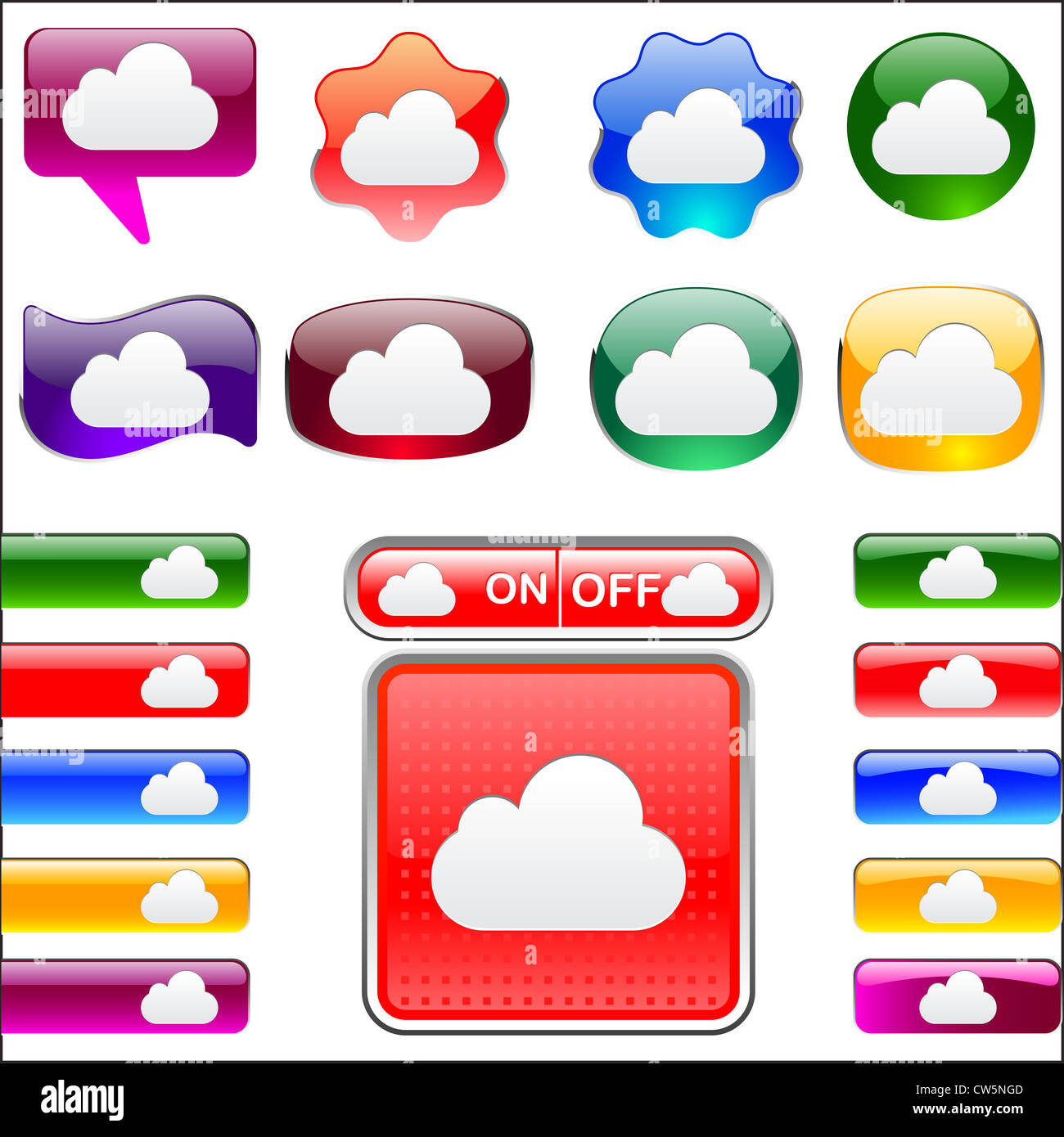 set of variety of colors Cloud icon button and tab Stock Photo - Alamy