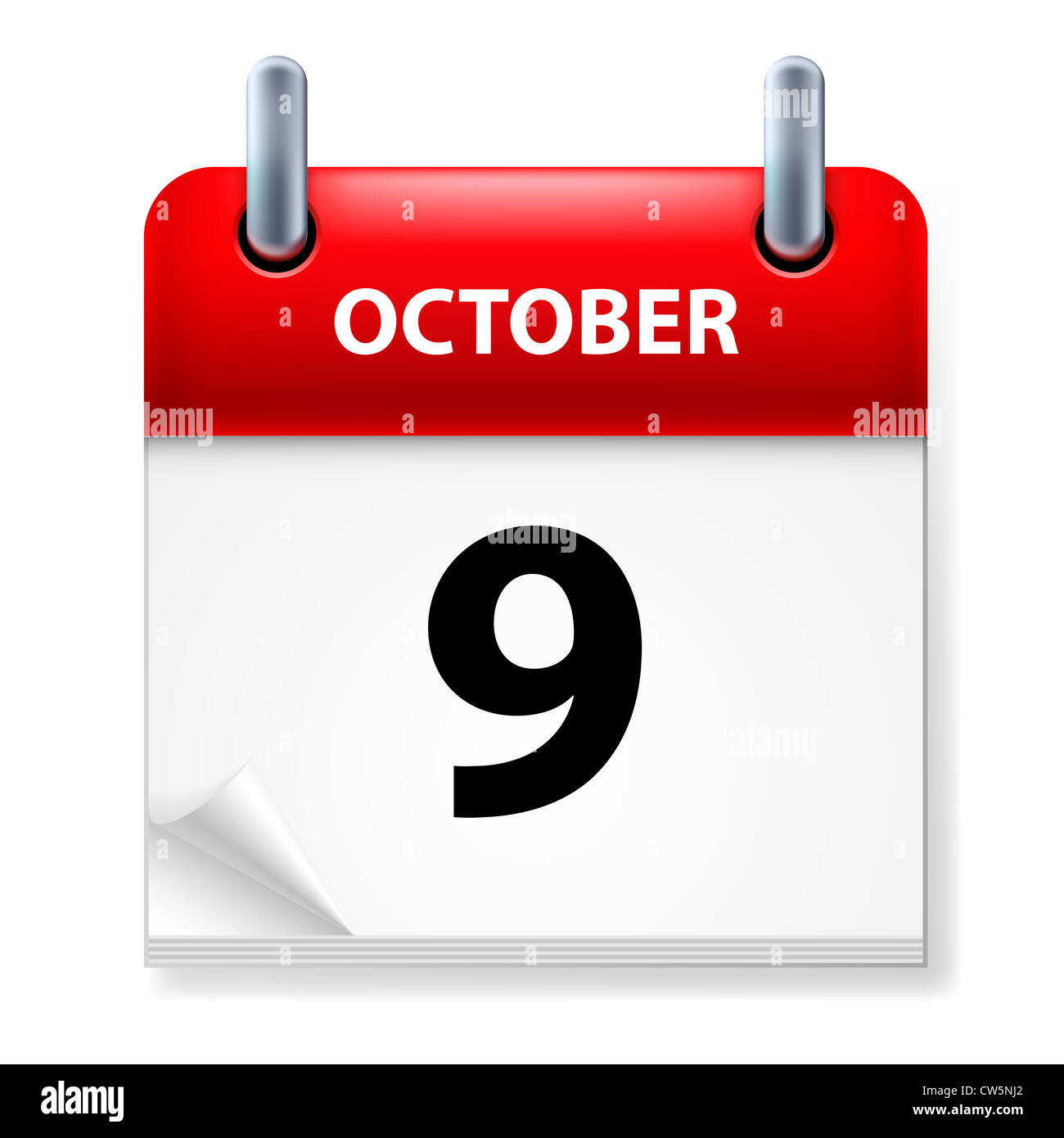 Ninth October in Calendar icon on white background Stock Photo - Alamy