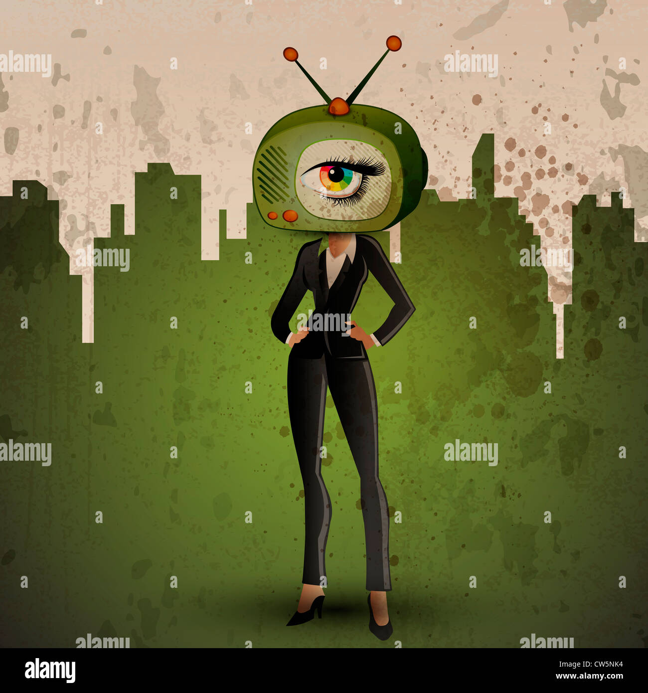 Media human or TV human on grunge background Stock Photo - Alamy