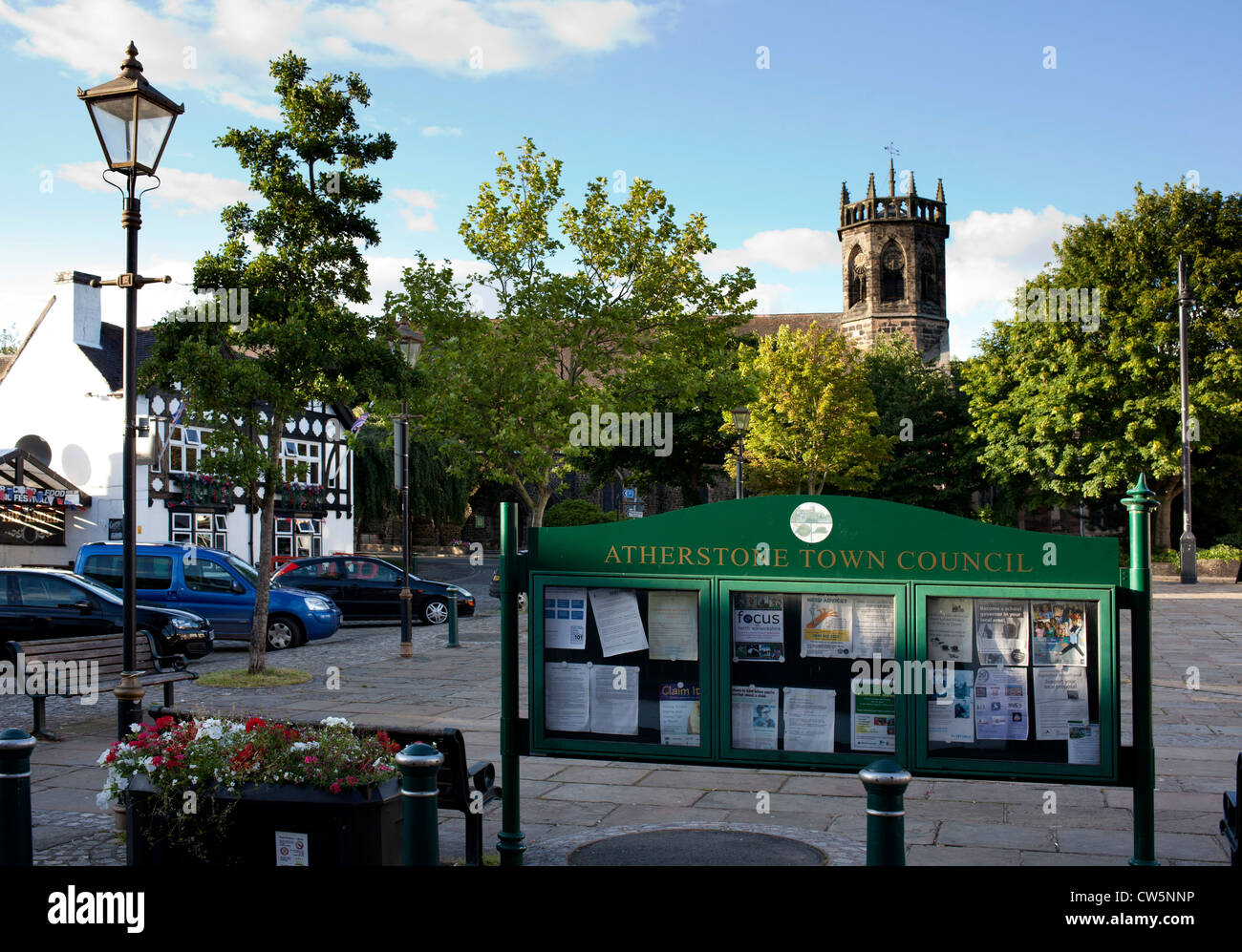 Atherstone Market Square viewed looking towards St Mary's Church. The ...