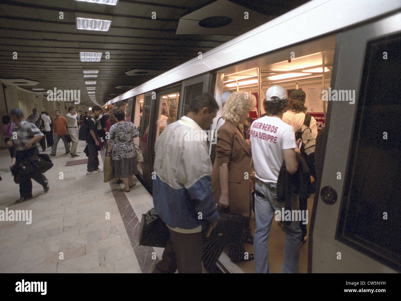 Passengers get on to a metro station, Bucharest, Romania Stock Photo ...