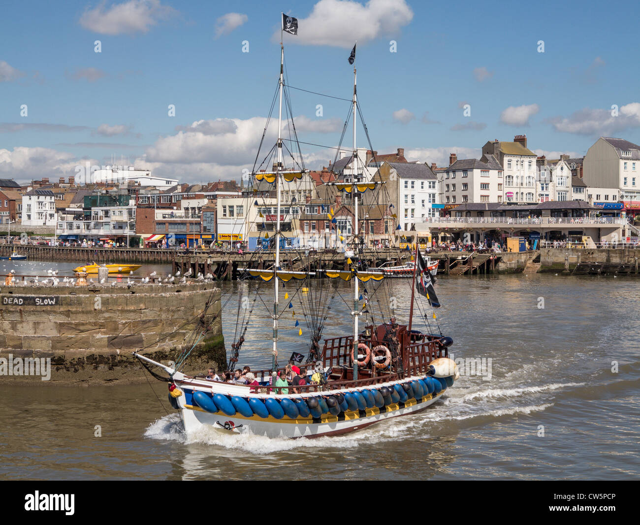 Pirate ship leaving Bridlington Harbour East Yorkshire UK Stock Photo ...
