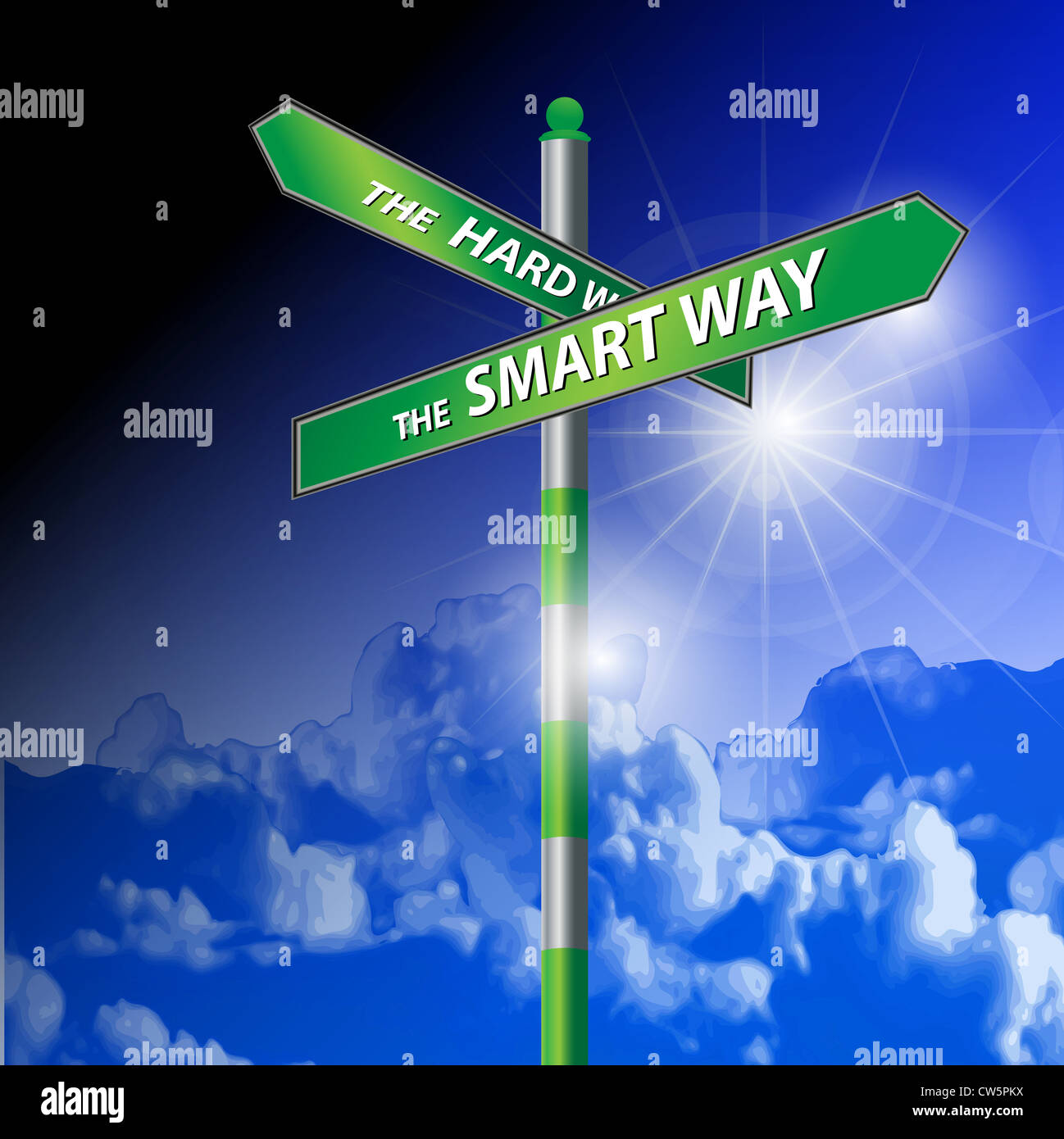 Illustrator of a themed sign, the Smart Way, hard work Stock Photo - Alamy