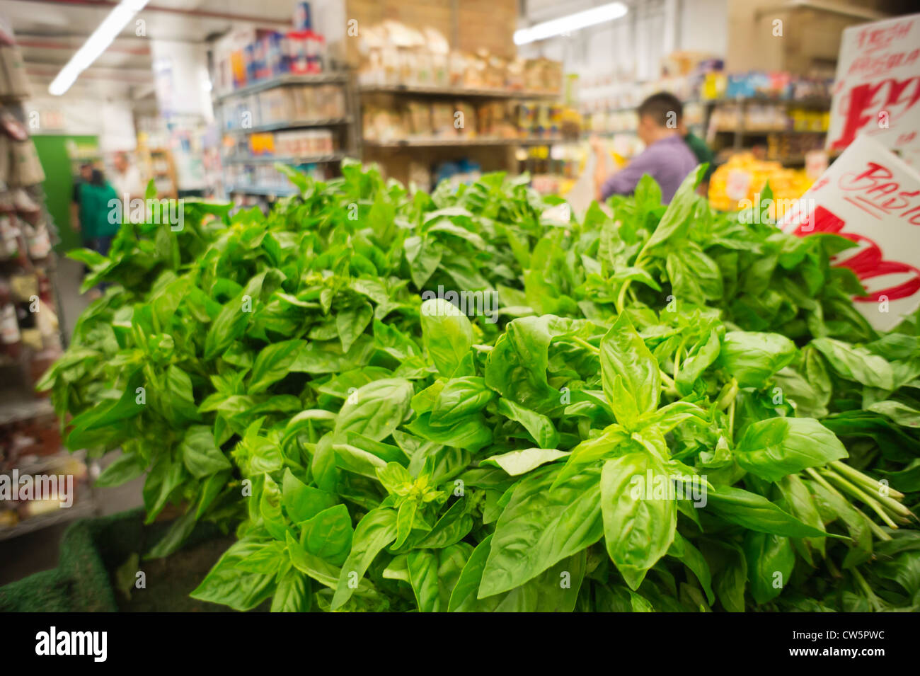Bunches of basil on sale in a grocery in New York on Friday, August 10 ...
