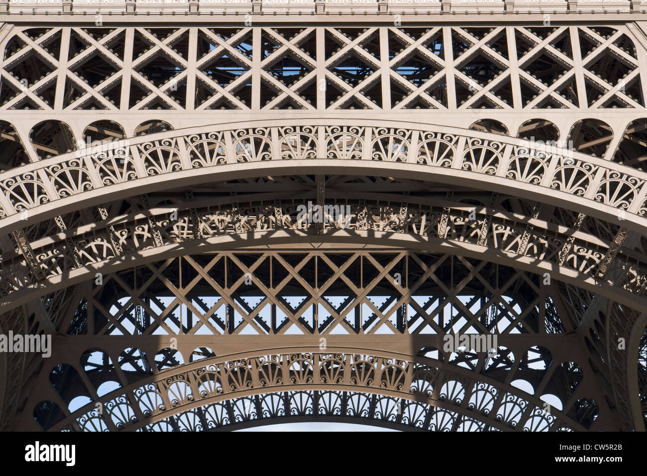 Tour Eiffel, detail of the arch under the first platform Stock Photo ...