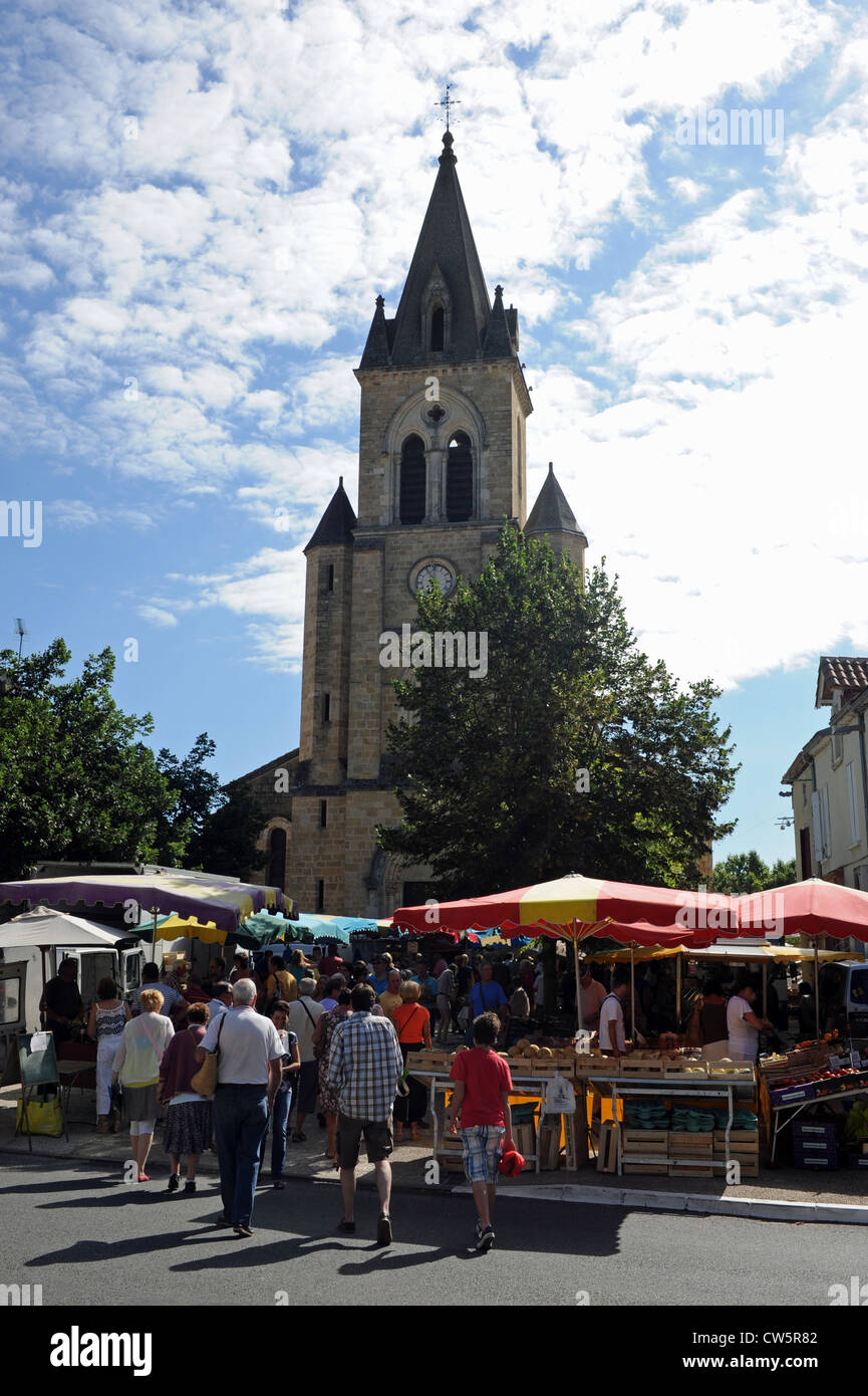 Shopping at the market at the small town of Prayssac in the Lot Region ...