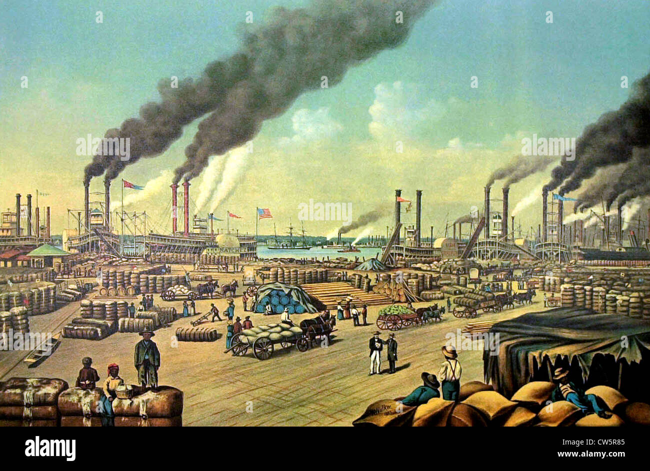 Litograph by Currier and Ives, New Orleans harbour Stock Photo - Alamy