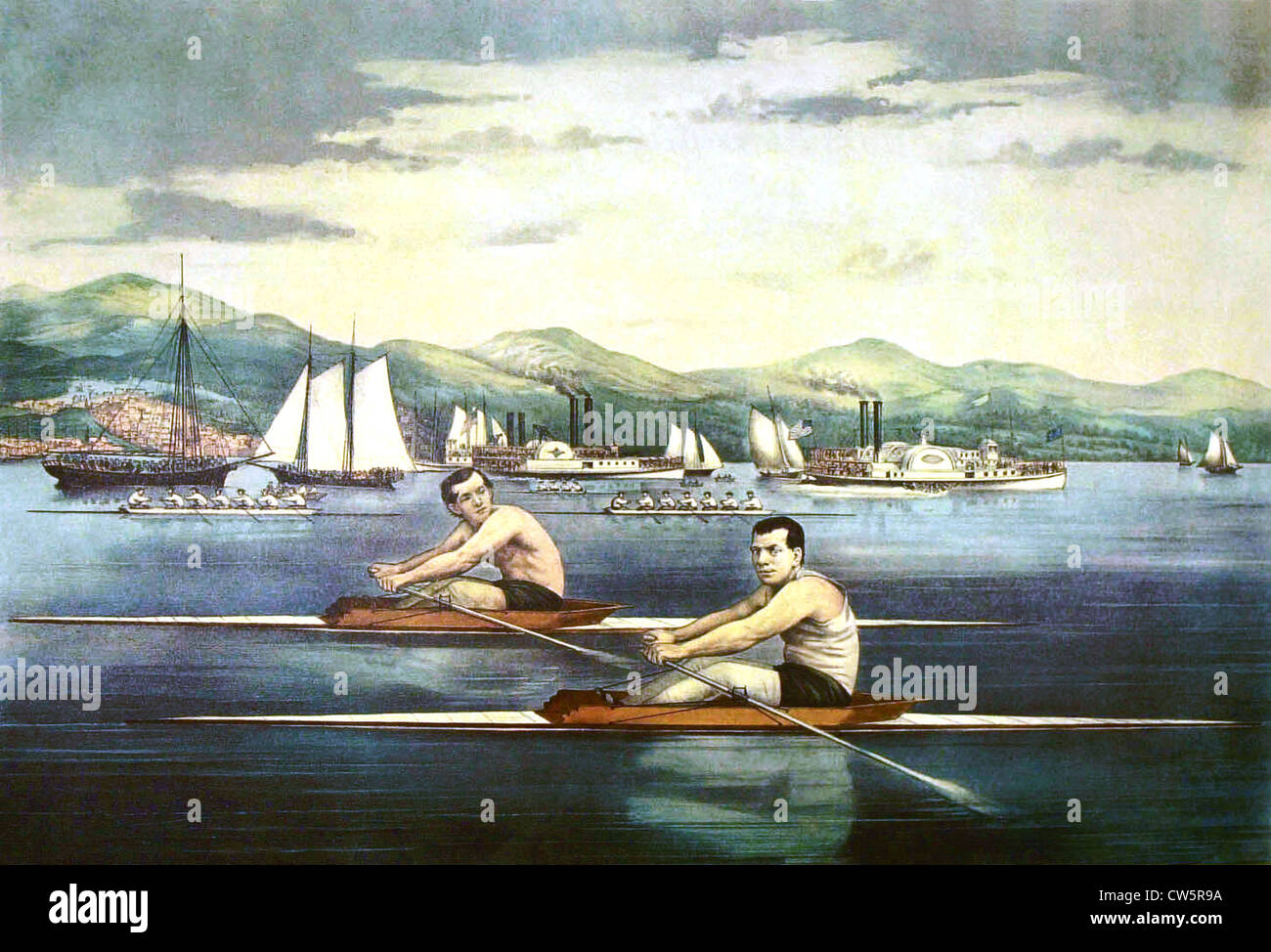 Litograph by Currier and Ives, American Rowing Championship Stock Photo ...