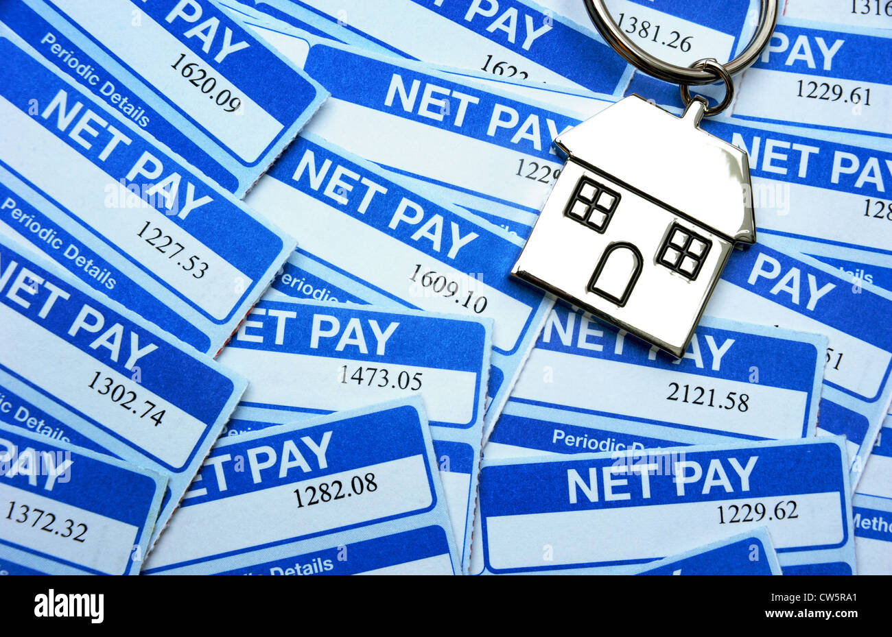 BRITISH PAYSLIPS WITH HOUSE KEYFOB RE WAGES GROWTH THE ECONOMY PROPERTY ...
