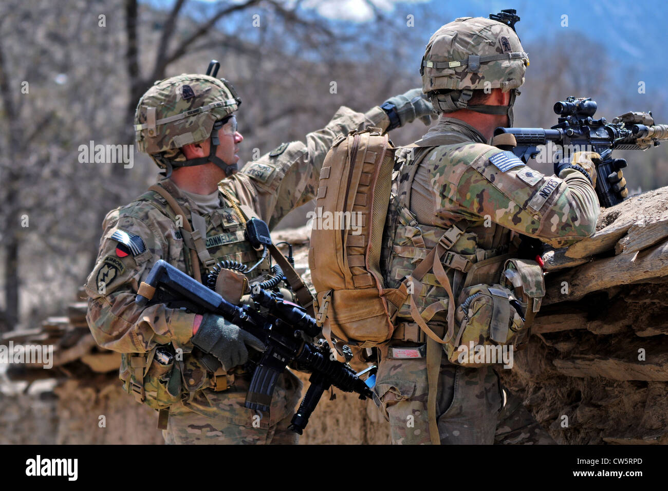 Two U.S. Army soldiers scan an area during a patrol April 12, 2012 in ...