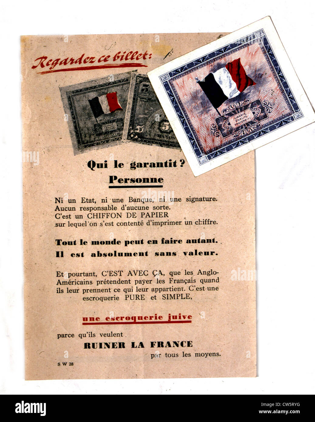 Anti-Semitic propaganda leaflet issued by the Vichy government Stock ...