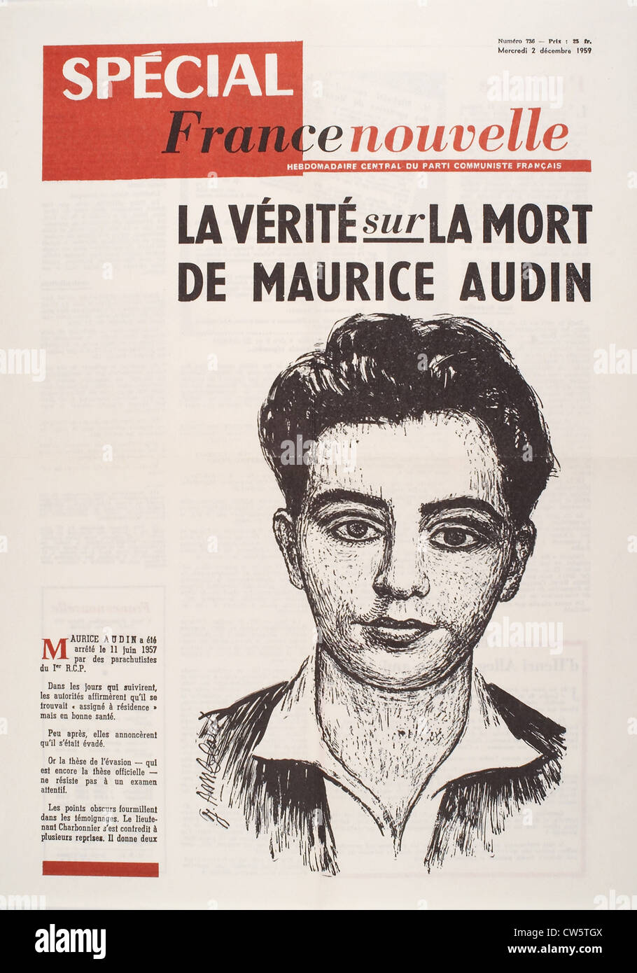 Frontpage of the newspaper 'France Nouvelle' on December 2, 1959 Stock ...