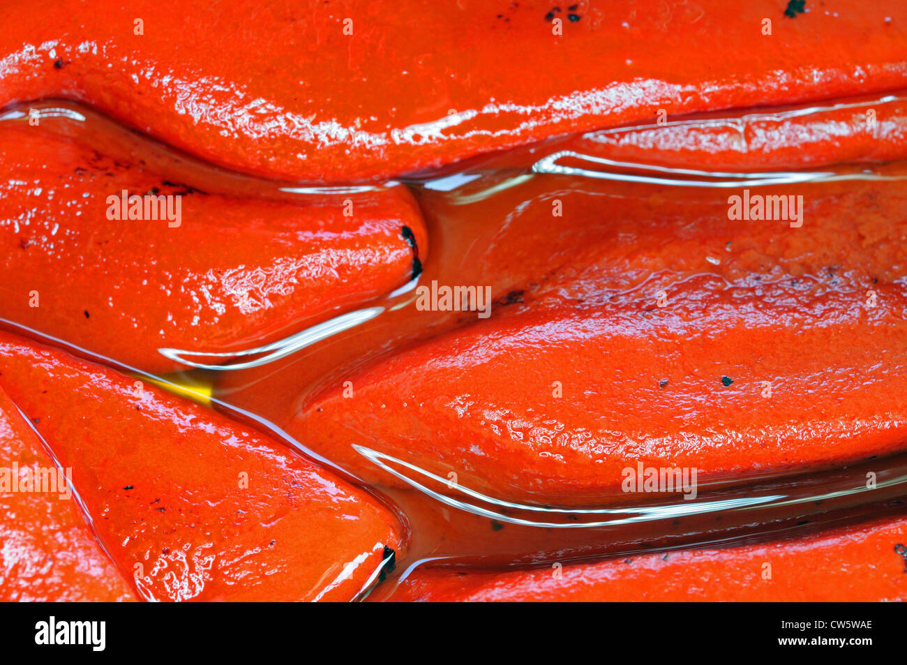 Roasted red peppers in oil, Andalusia, Spain, Western Europe Stock ...