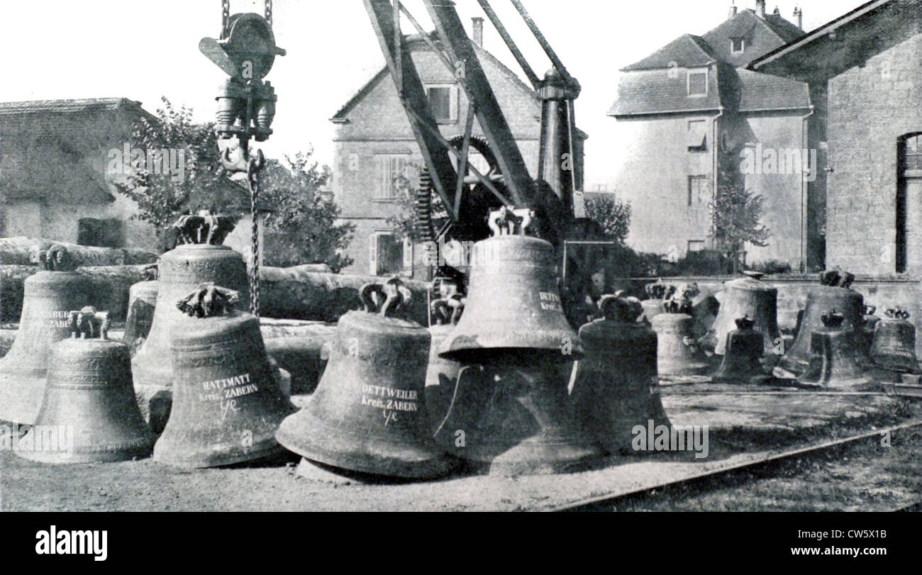 World War I. In Saverne, Alsace, bells of the surrounding villages ...