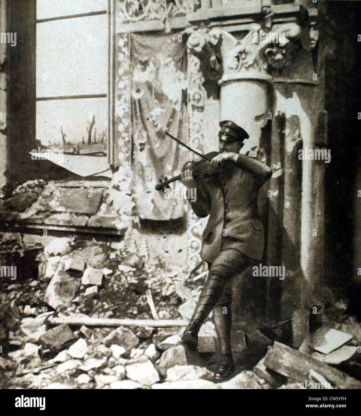 World War I. A left-handed German officer playing the violin in the ...