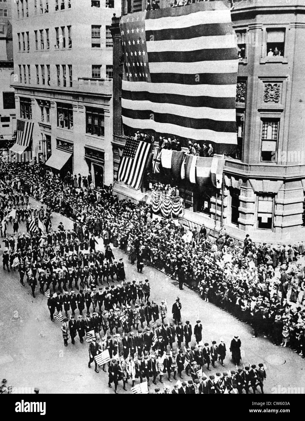 Decorated with flags and bunting in allied colors hi-res stock ...