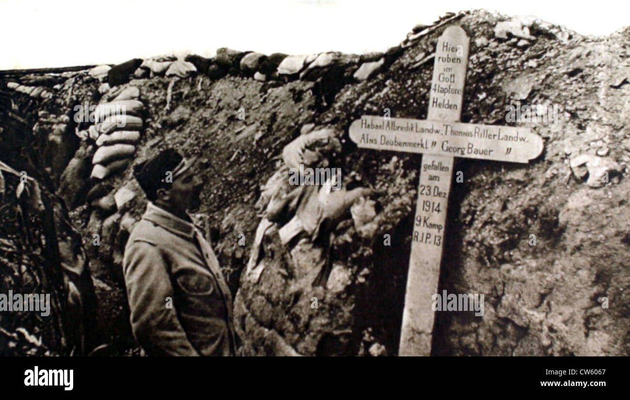 World War I. Grave of four German officers in a recaptured trench in ...