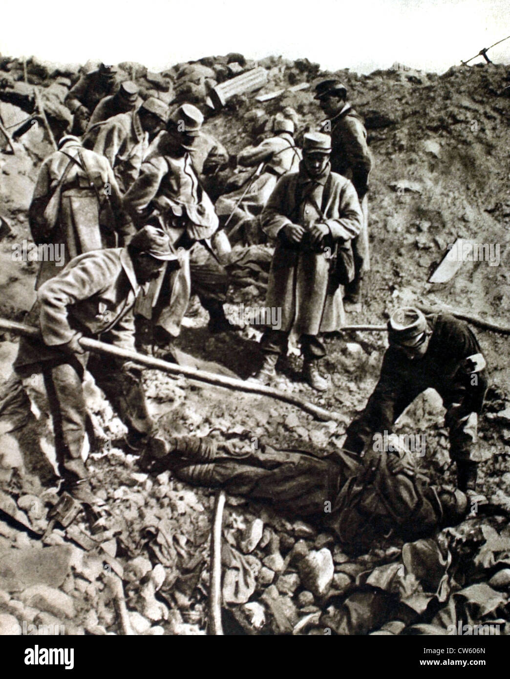 World War I. On the Champagne front, French soldiers getting ready to ...