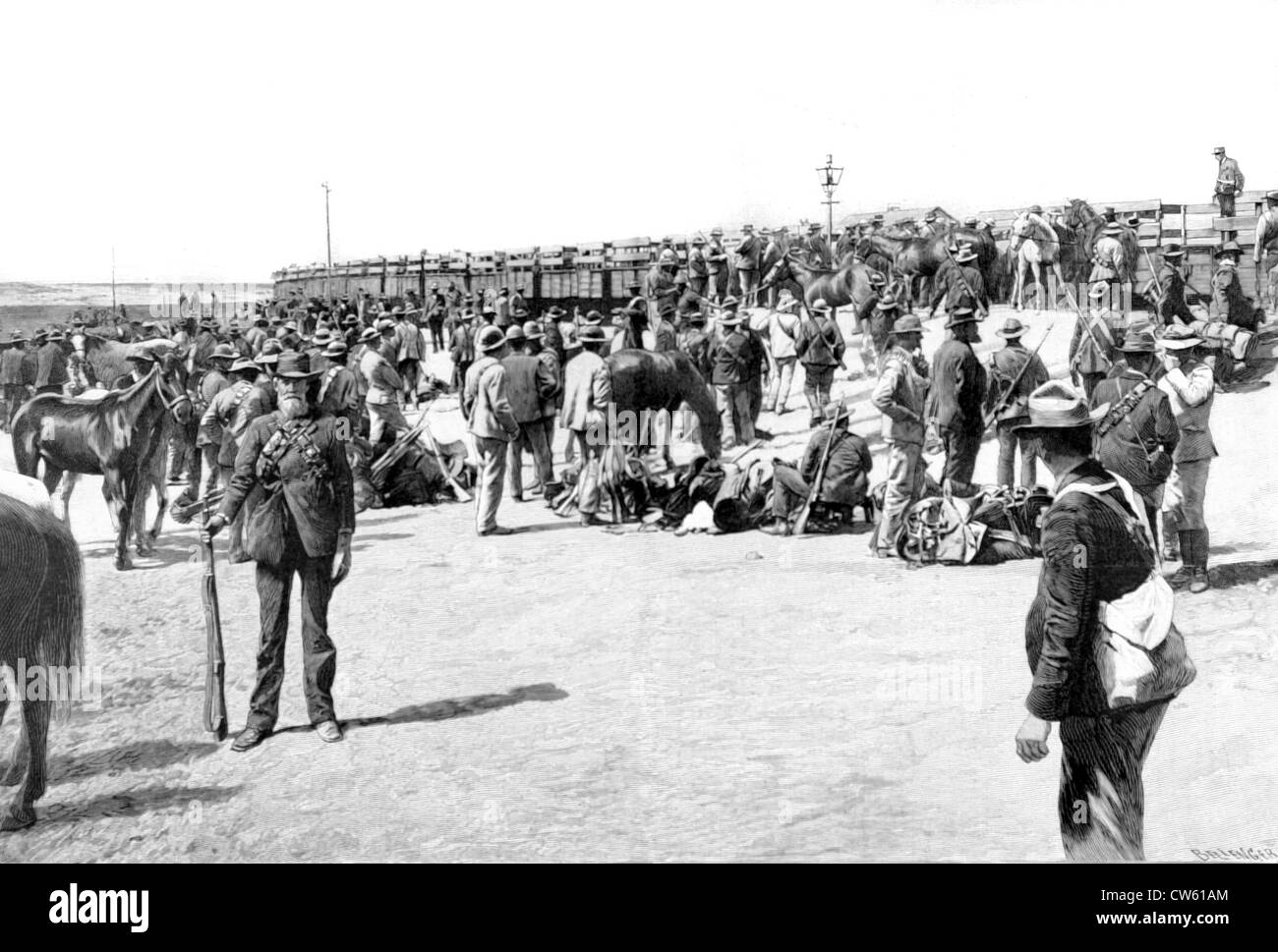 Transvaal War. Soldiers getting off a Boer train (1900 Stock Photo - Alamy