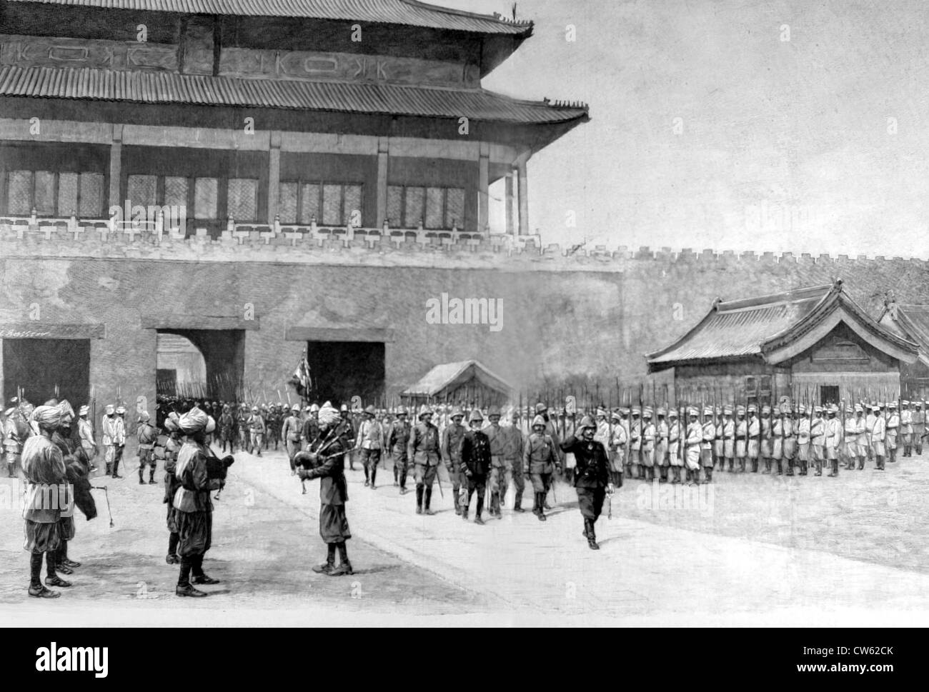 Boxer Rebellion. Military parade on August 28, 1900 in Peking, through ...