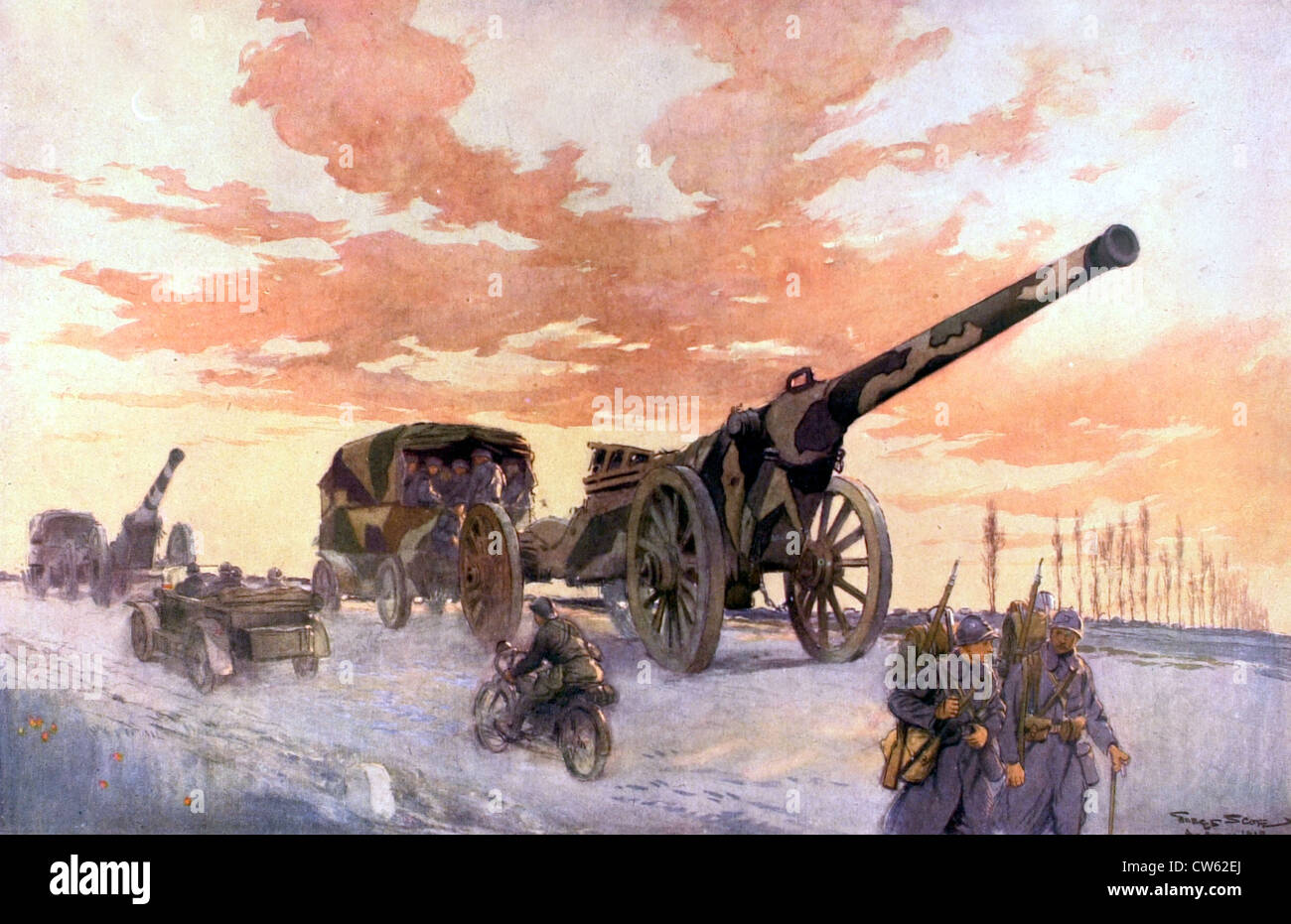 World War I Artillery convoy (watercolour by Georges Scott, 1918 Stock ...