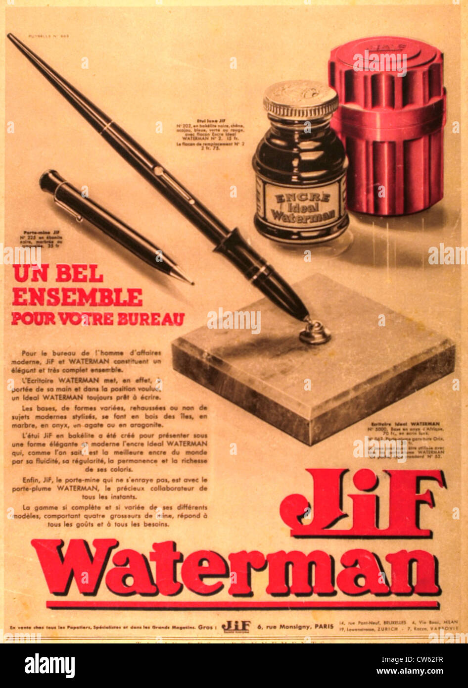 Advertising poster for a Jif and Waterman office kit Stock Photo - Alamy