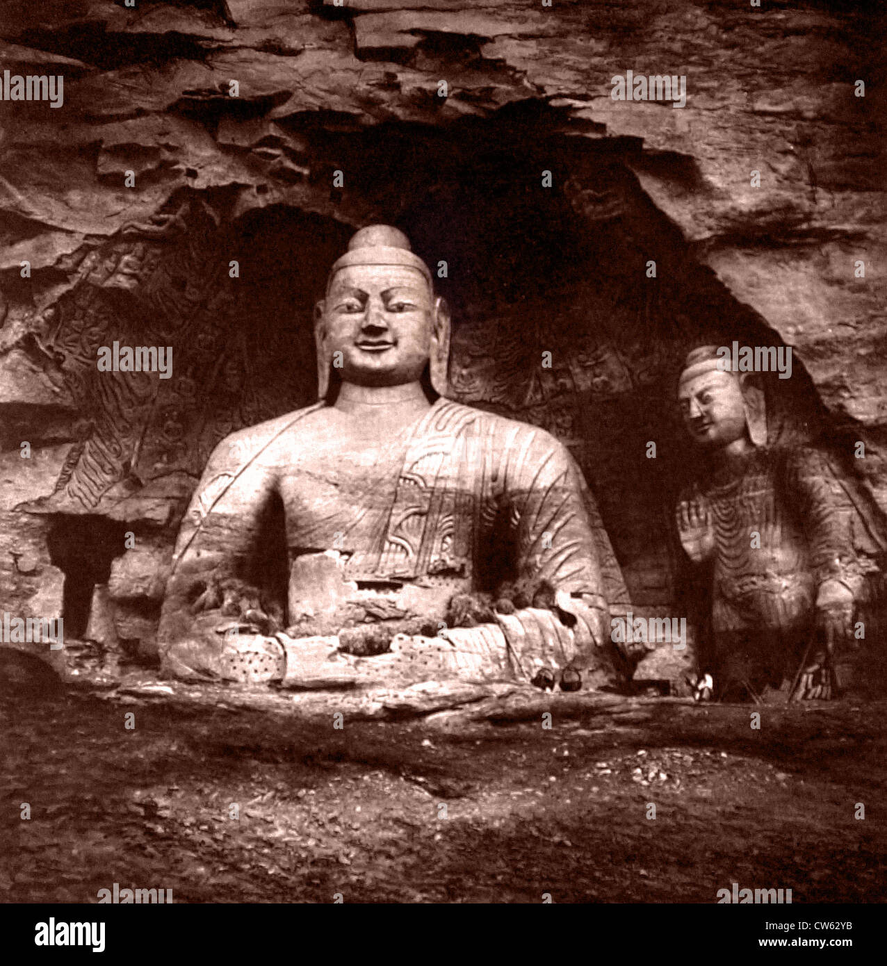 Sanctuary in Eastern Tibet. Giant buddha discovered in a cave, 1926 ...