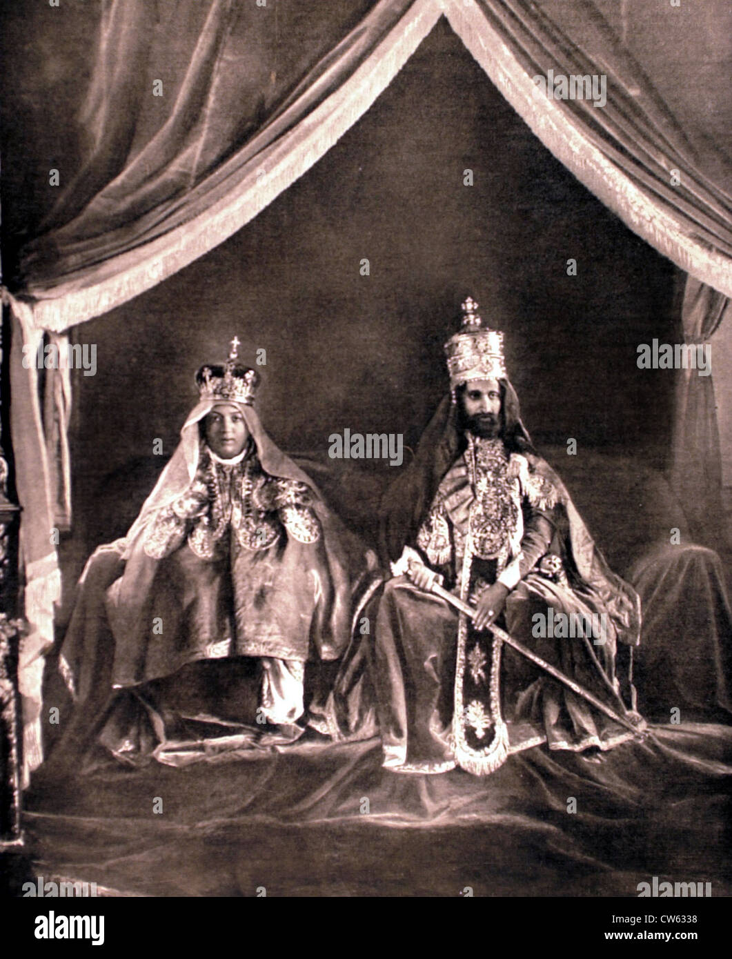 Negus Taffari Makonnen and Queen Ouizero Menen on the throne at the ...