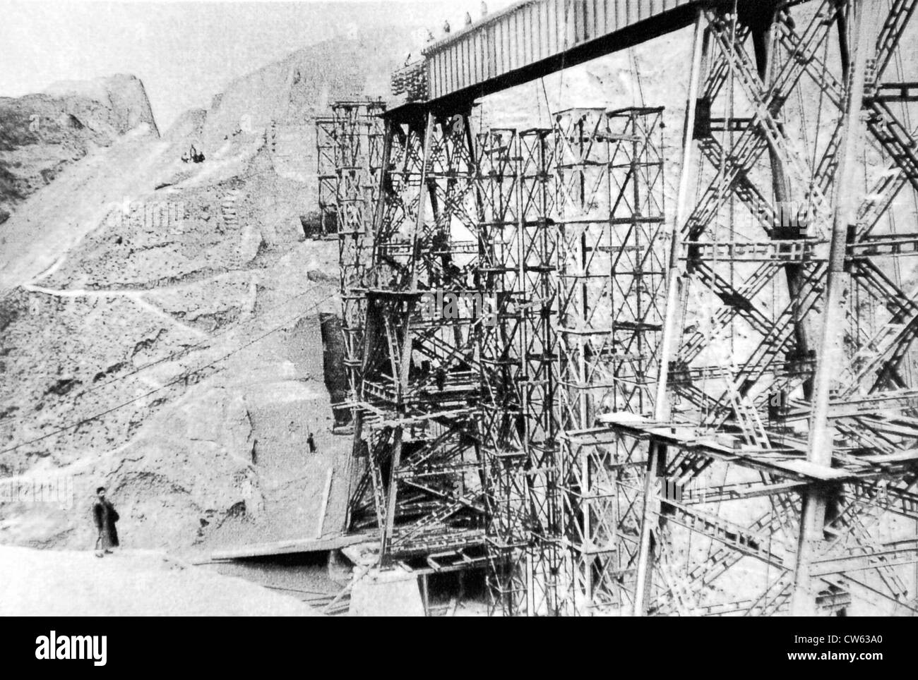 Building of a French-Belgian railway line in central China (1924 Stock ...