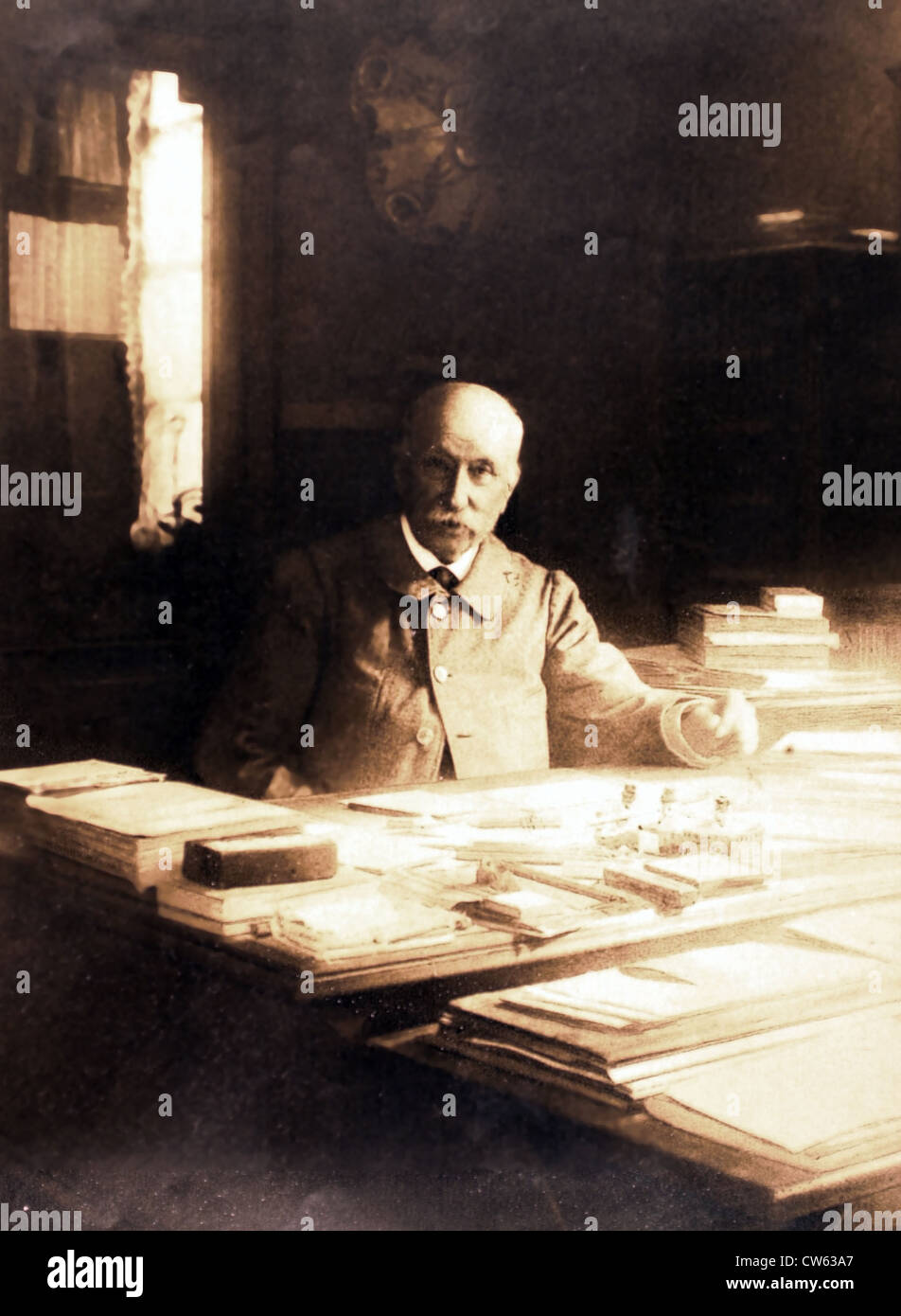 Portrait of Clément Ader, aviation pioneer, in his study in Muret Stock ...