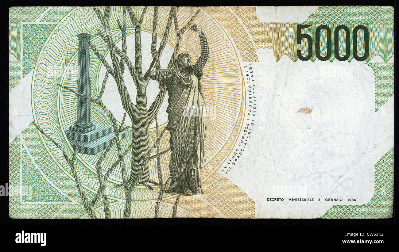 5,000 Italian Lire banknote Stock Photo - Alamy