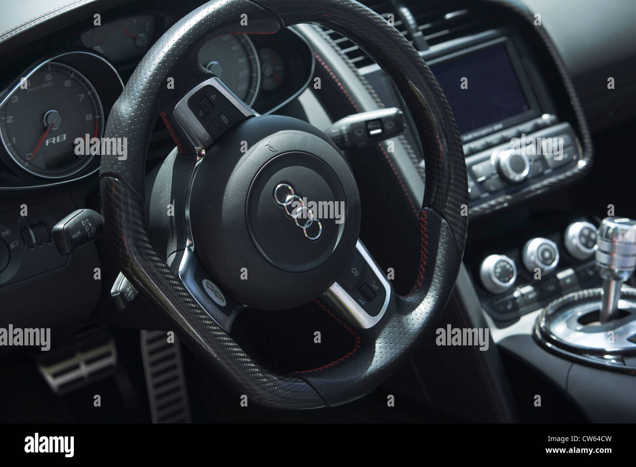 The inside console of a luxury sports car during Fast Pass in Fountain ...