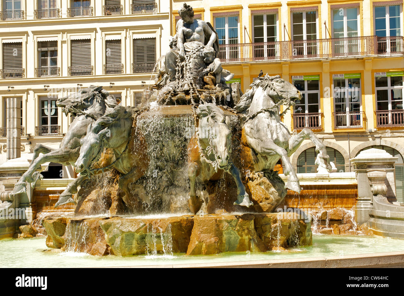 Foutain on main square of Lyon, France Stock Photo - Alamy