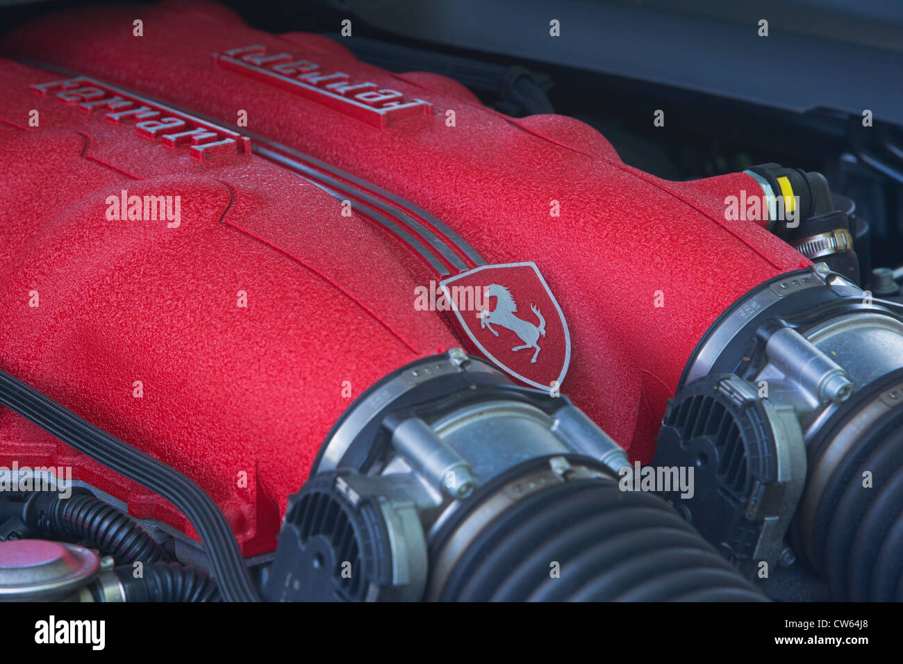 The engine block of a Ferrari SA Aperta. displayed at a car show in ...
