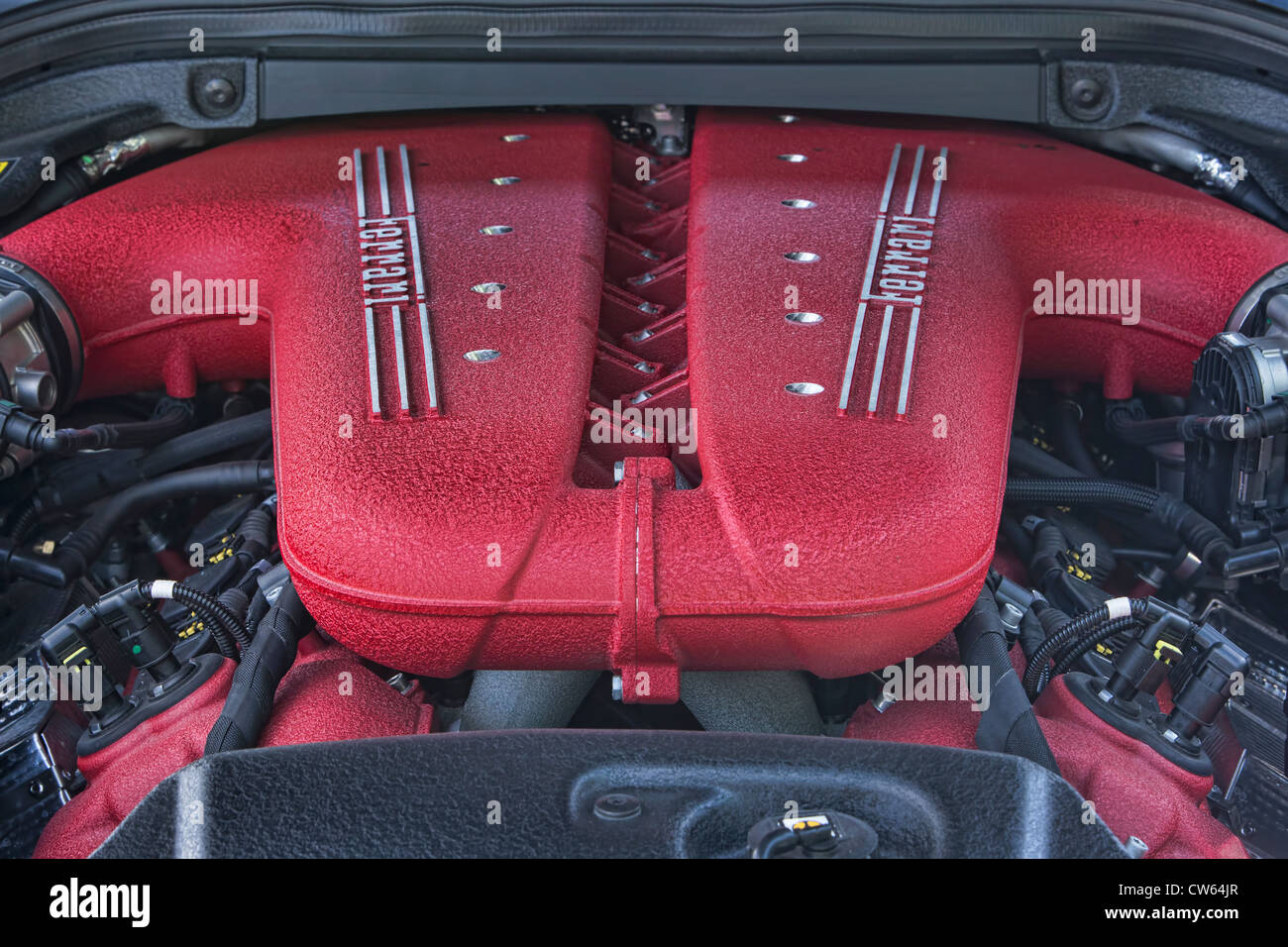 The engine block of a Ferrari SA Aperta. displayed at a car show in ...