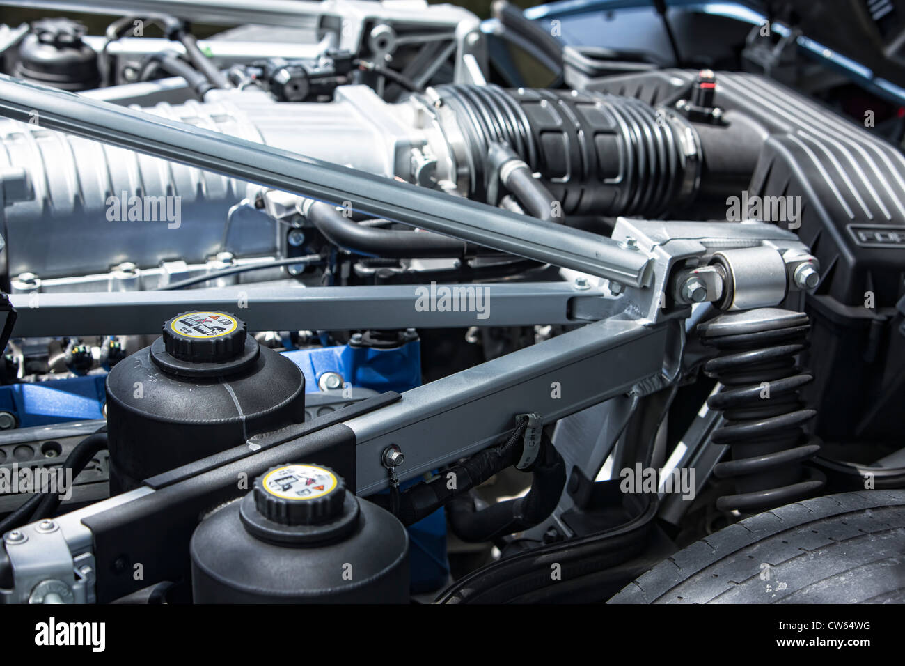 The engine of a luxury car showing high powered modifications. Fast ...
