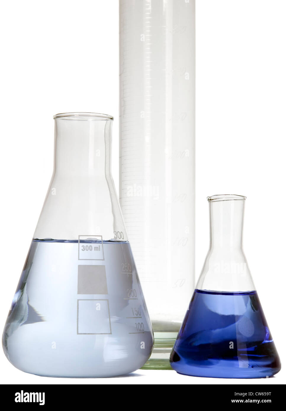 There are three flasks with blue fluid Stock Photo - Alamy