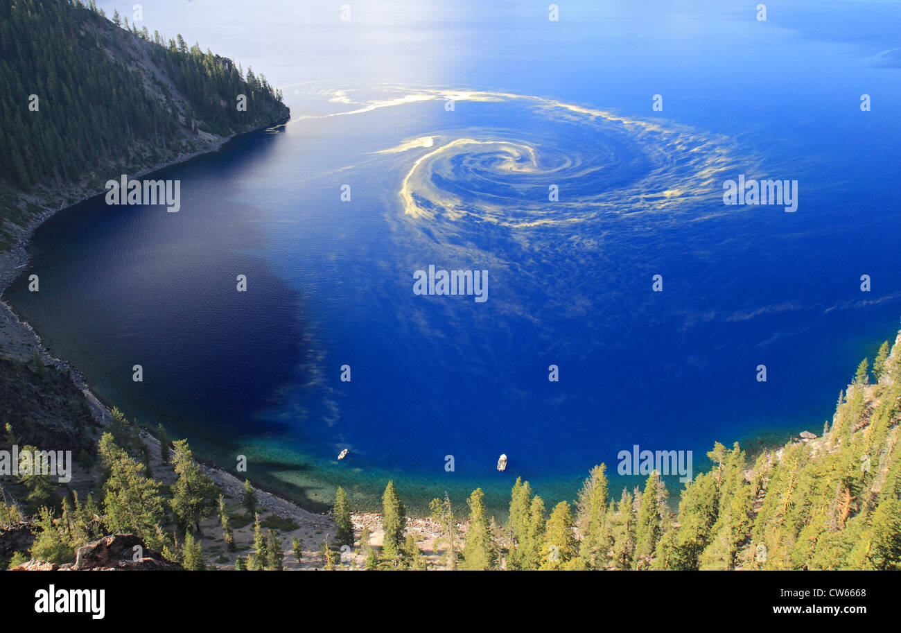 A uniqueand unusual swirl of pollen at crater lake national park Stock ...