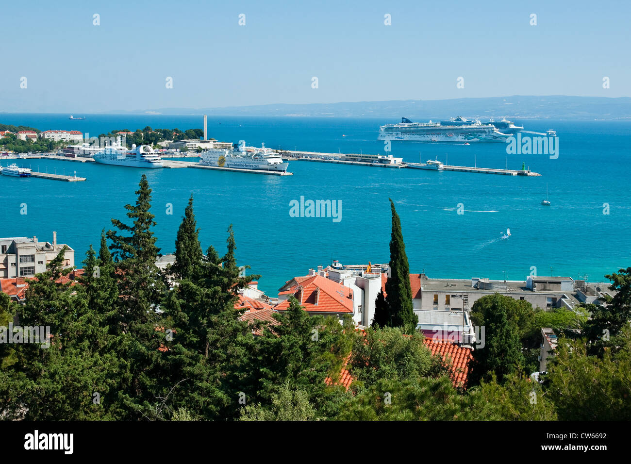 View of the beautiful port of Split, on Croatia's Adriatic coast, with ...