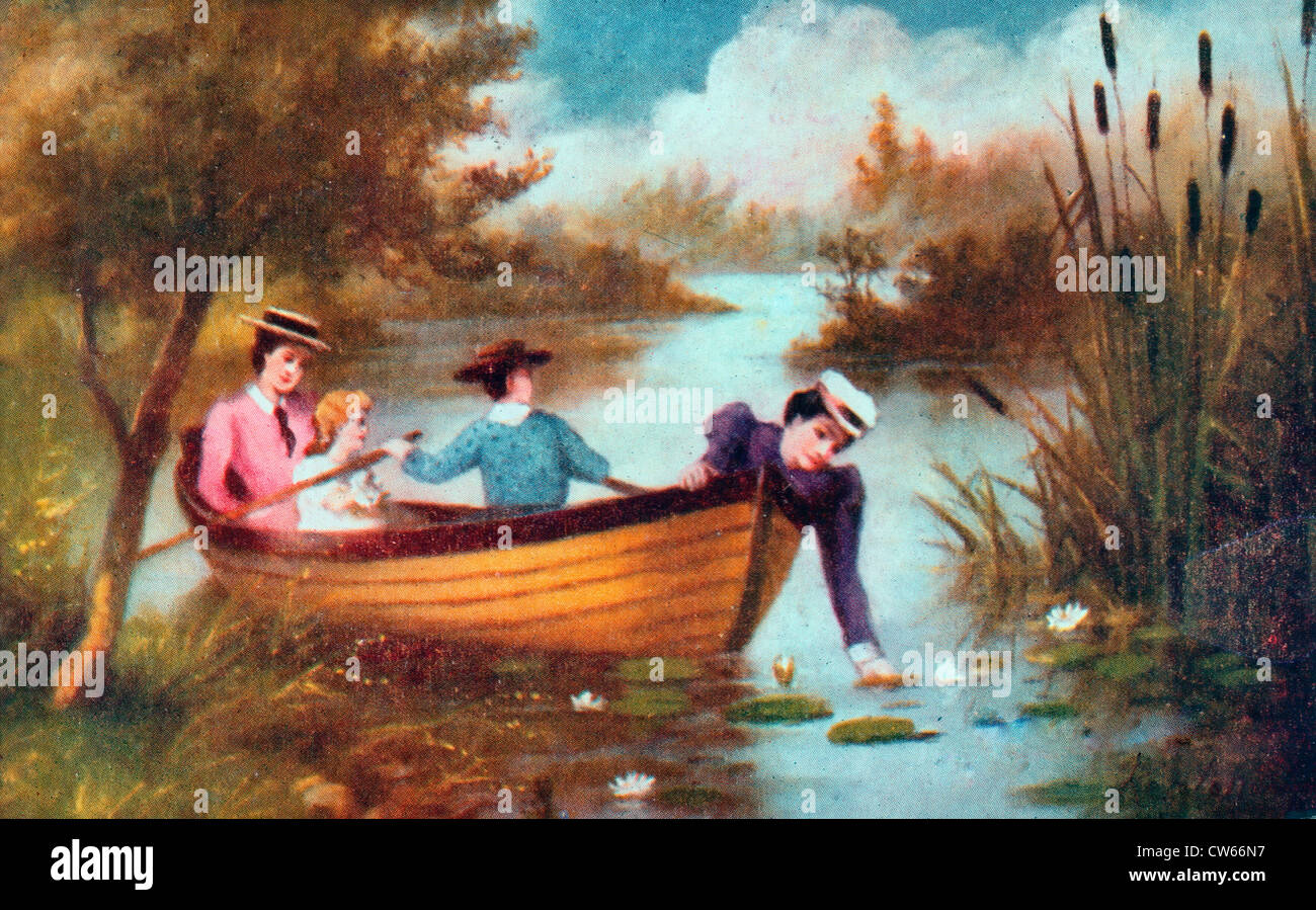 Picnic - Group of young ladies out on a boat Stock Photo - Alamy
